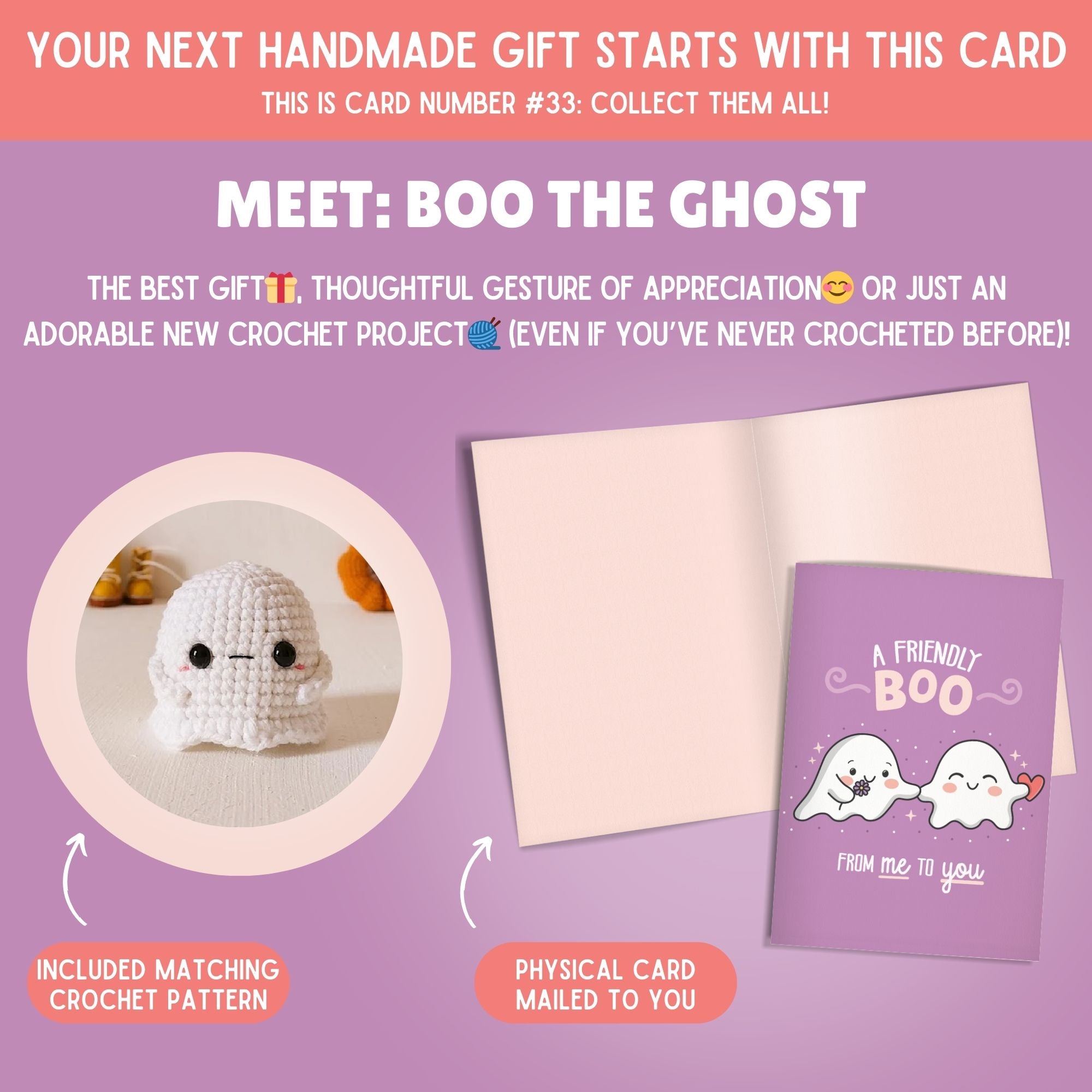 Boo the Ghost Crochet Pattern & Matching Greeting Card – The Kindness ...