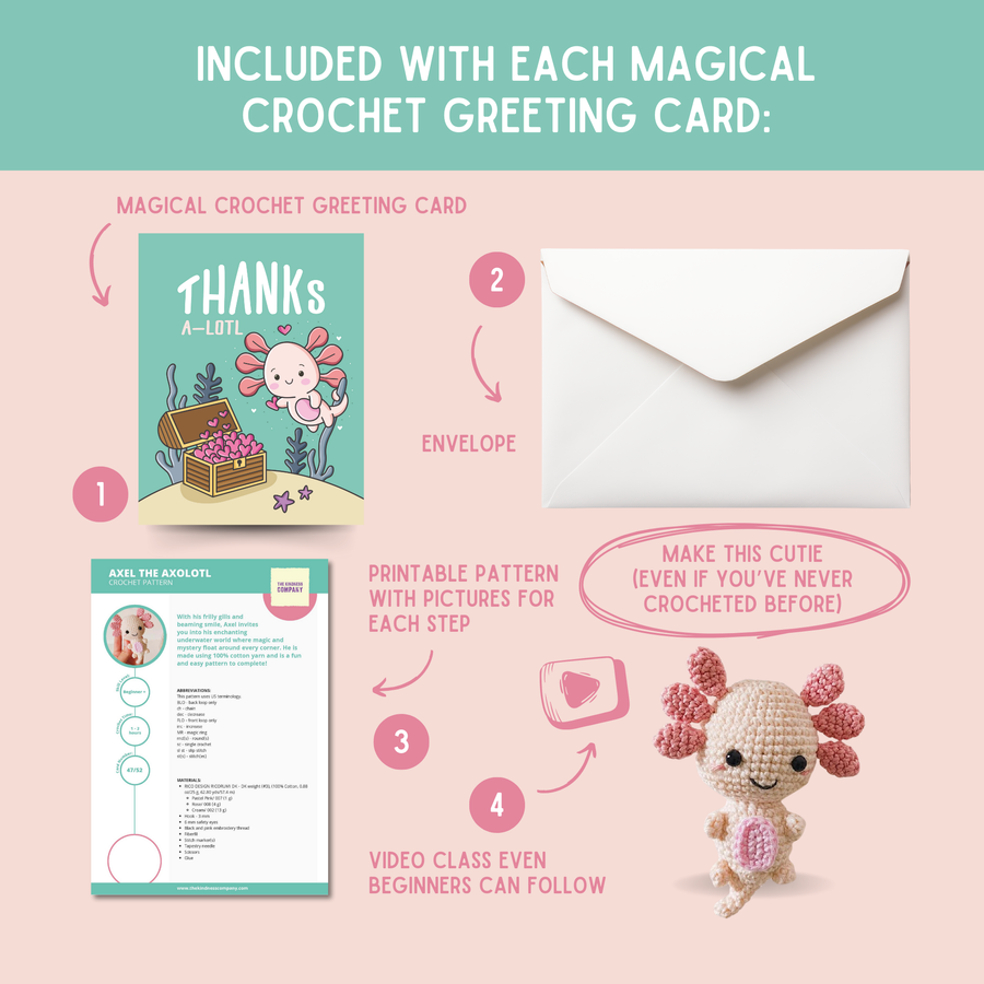 Axolotl Crochet Pattern & Matching Card: "Thank You" – The Kindness Company