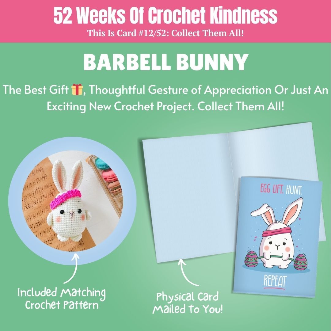 Barbell Bunny Greeting Card & Crochet Pattern – Crafting Superpowers