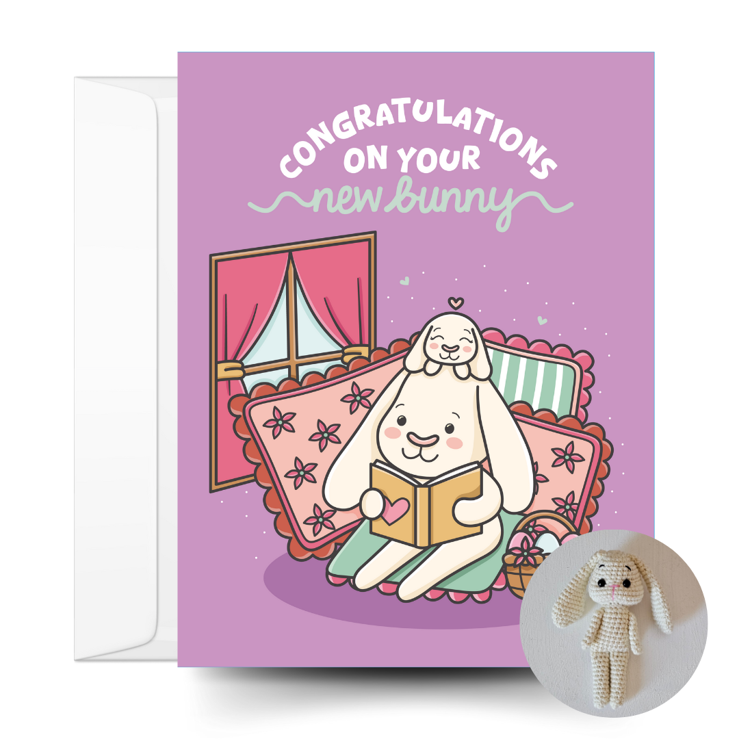 Bunny Crochet Pattern & Matching Card: "Congratulations On Your New Bu ...