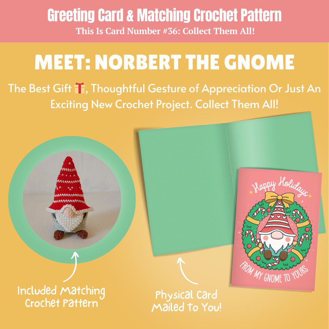 Norbert The Gnome Crochet Pattern & Greeting Card – Crafting Superpowers